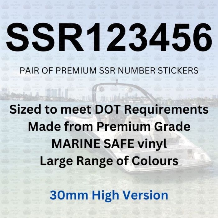 SSR Boat Number Stickers Pair 30mm Tall Premium Marine Safe The Graphics Boat
